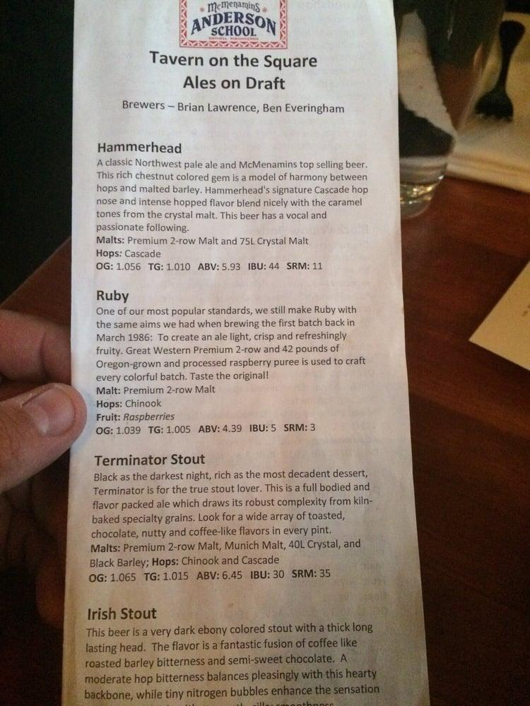 Menu at McMenamins Anderson School pizzeria, Bothell