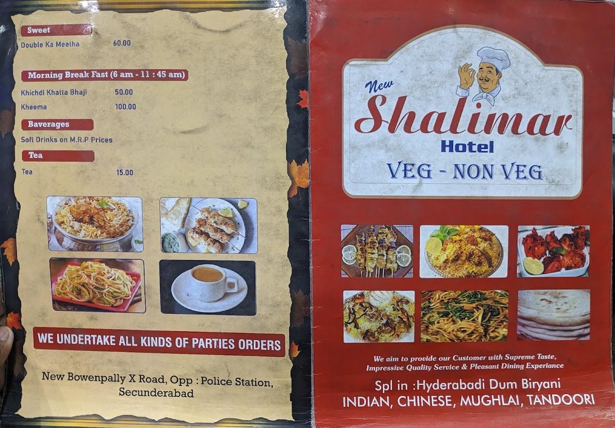 Menu at New Shalimar Hotel, Secunderabad, opposite Police Station