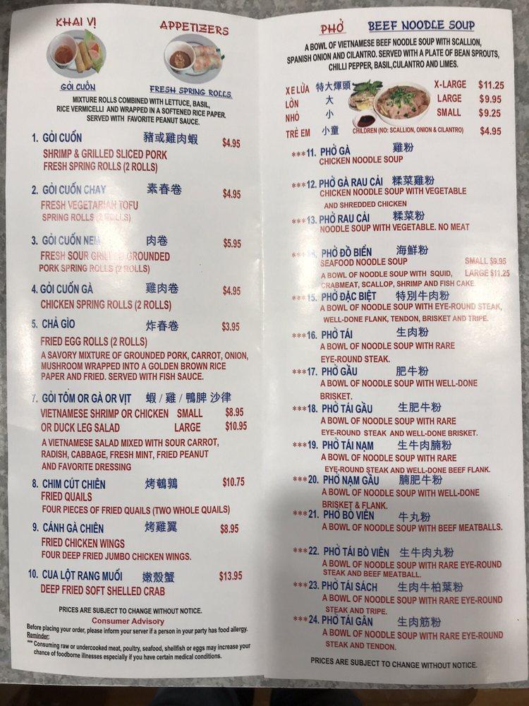 Menu at Pho So 1 restaurant, Randolph, 51 Memorial Pkwy