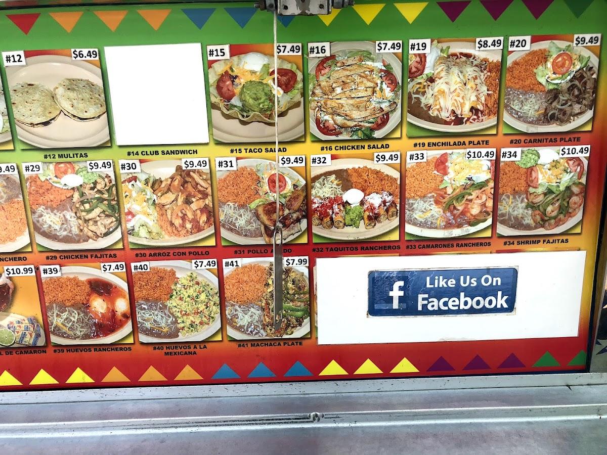 Menu at Ricos Tacos restaurant, Tacoma, Center St