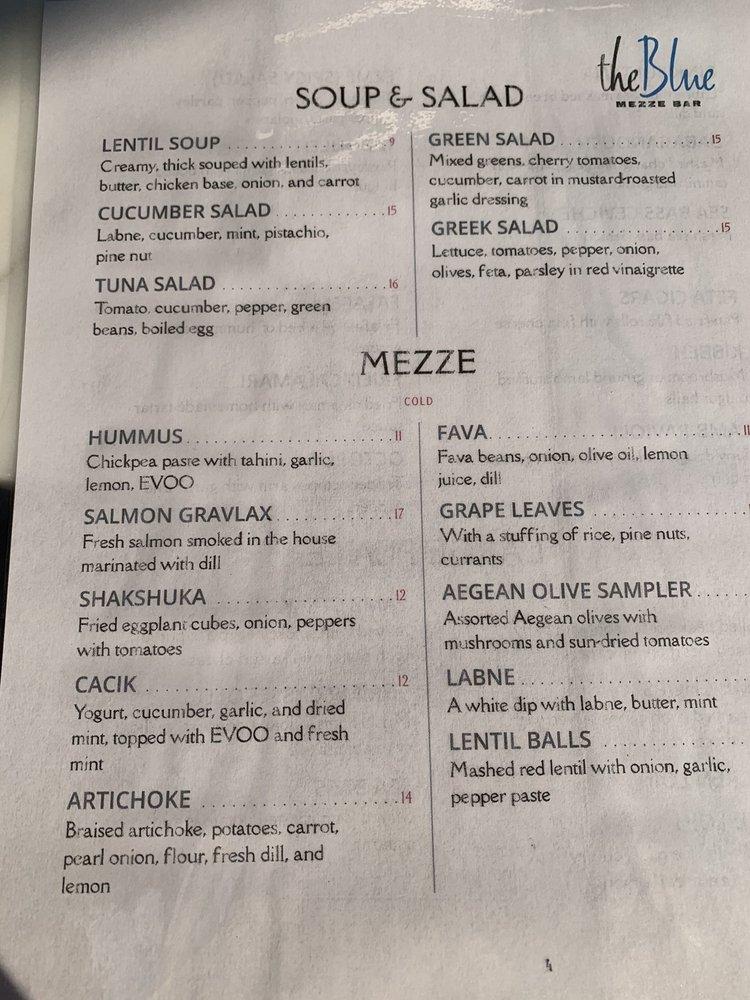 Menu at The Blue Mezze Bar, New York City