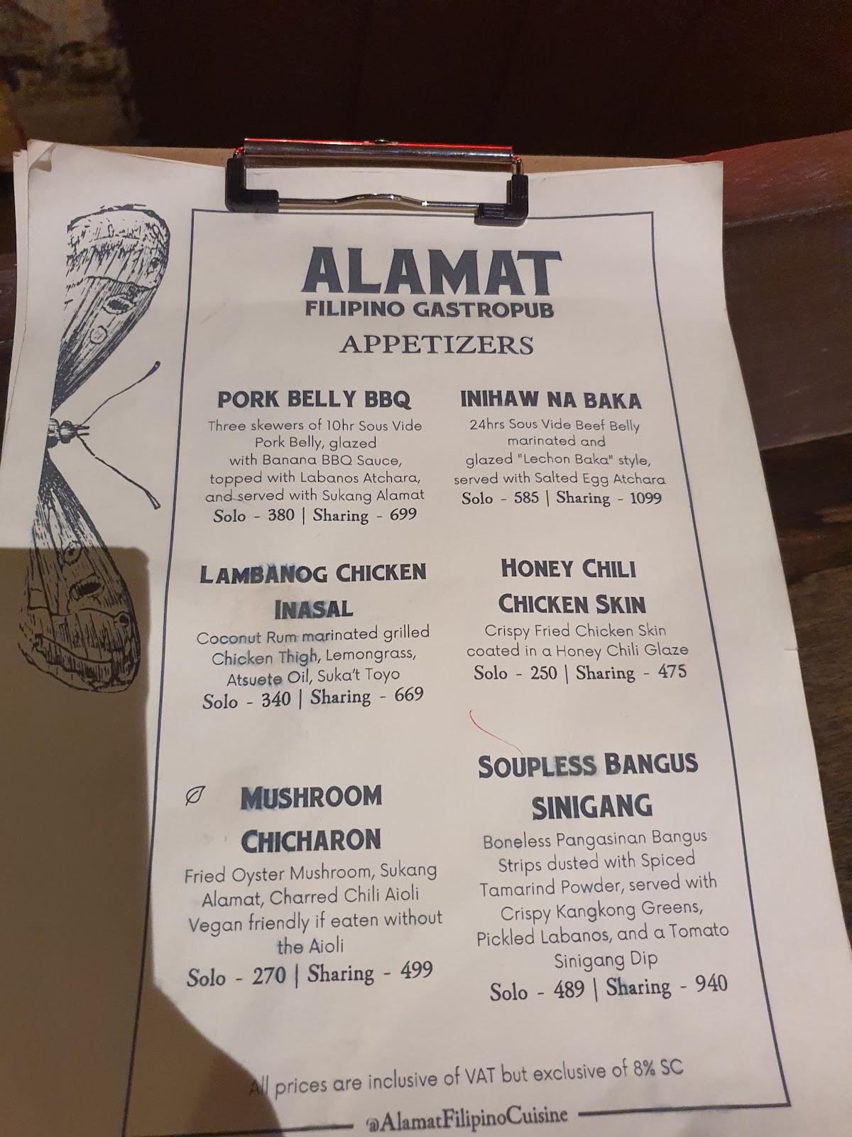 Menu at Alamat Filipino Cuisine restaurant, Makati