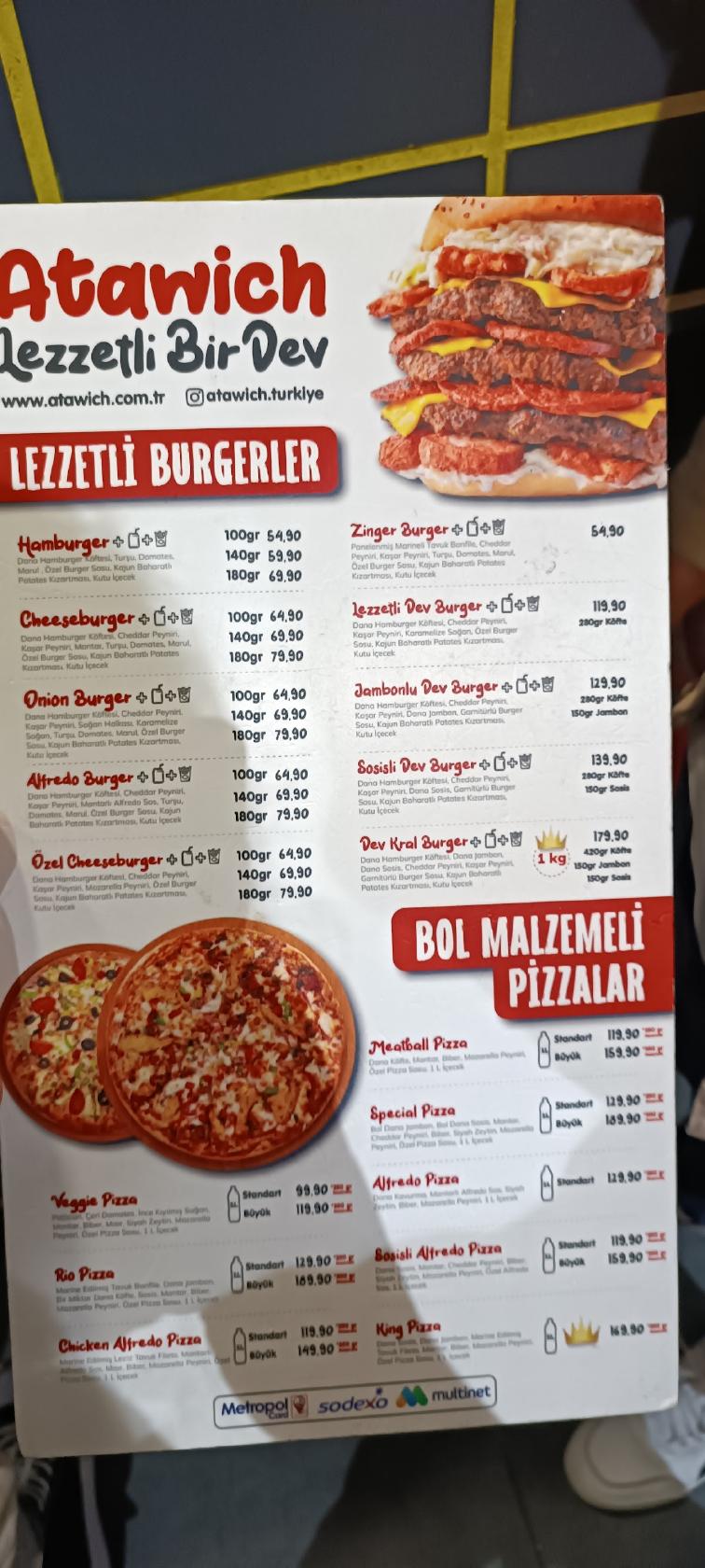 Menu at Atawich Şişli, Istanbul