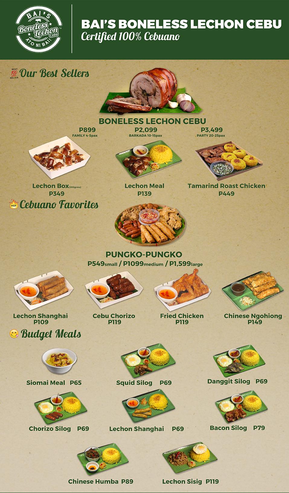 Menu at Bai’s Boneless Lechon Cebu restaurant, Taguig