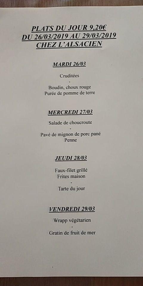 Menu au Chez l'Alsacien restaurant, Lommerange