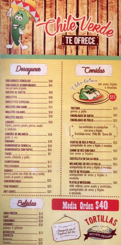 Menu at Chile Verde restaurant, Ajijic