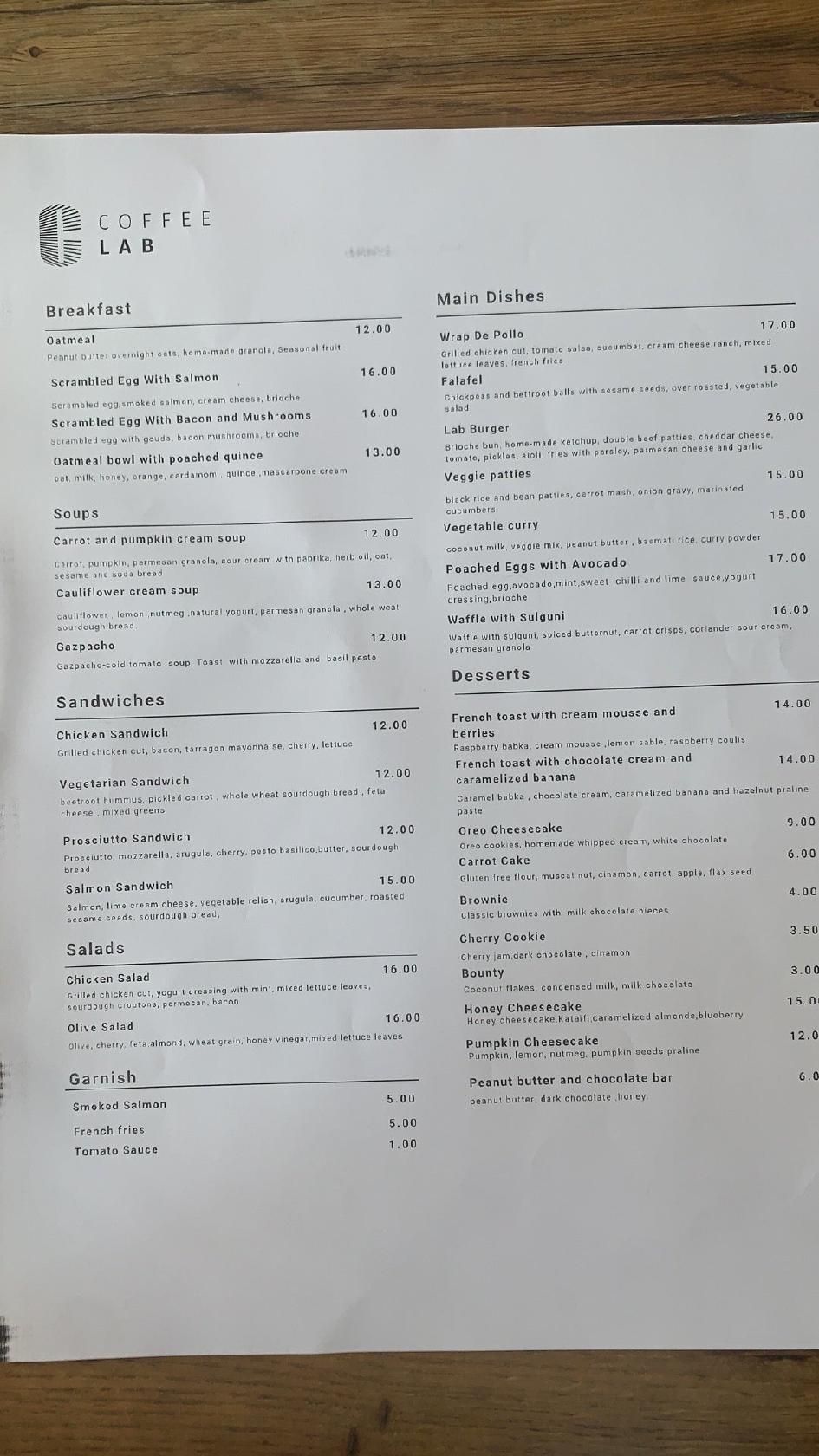 Menu at Coffee LAB Kazbegi Ave cafe, Tbilisi