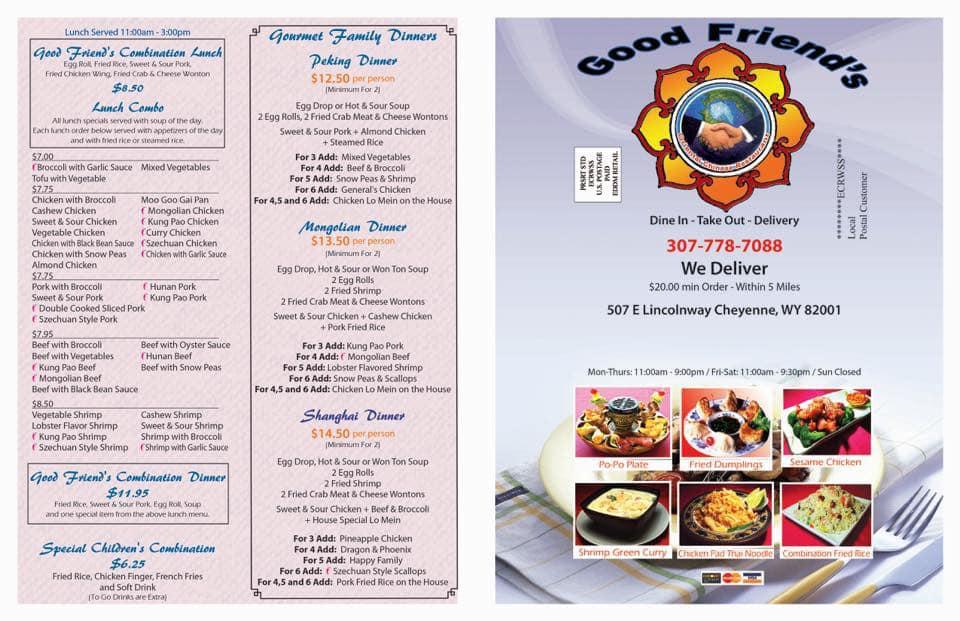 Menu at Good Friends restaurant, Cheyenne