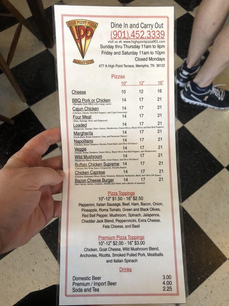 Menu at High Point Pizza pizzeria, Memphis, 477 High Point Terrace