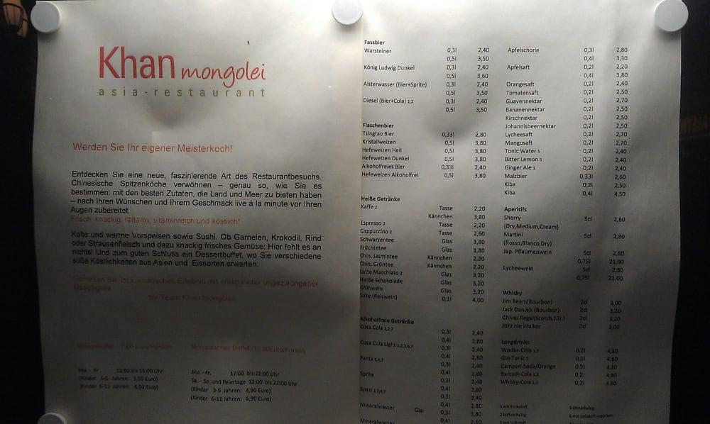 Menu at Khan Mongolei restaurant, Hamburg