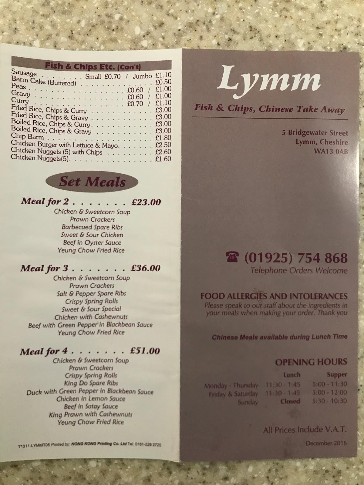 Menu at Lymm Fish & Chips fast food, Lymm