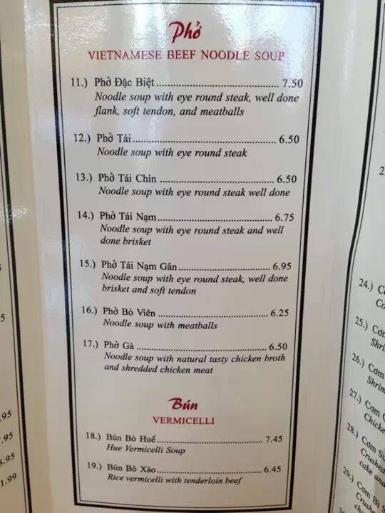 Menu at Pho Ha restaurant, Nederland, Nederland Ave
