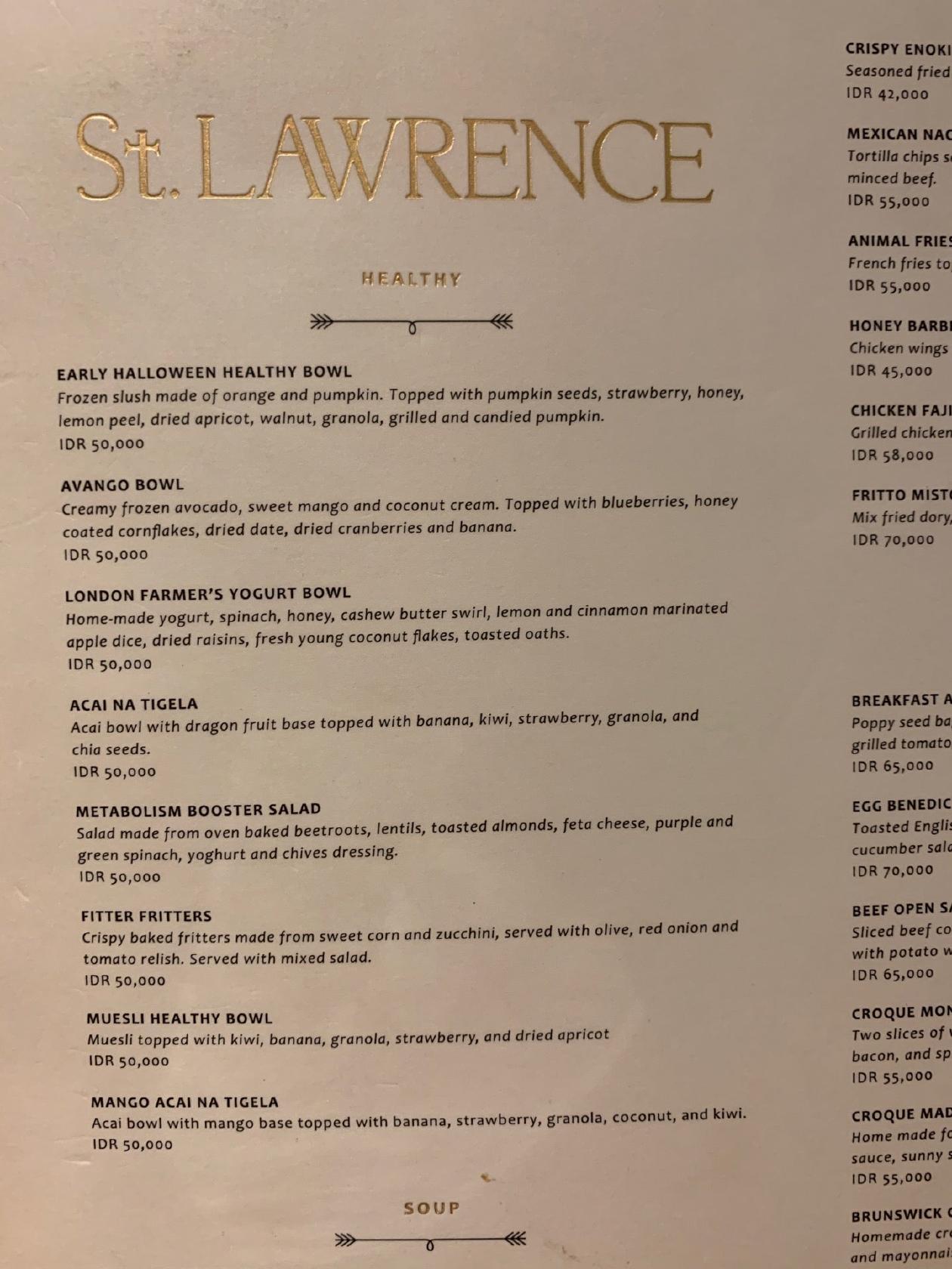 Menu at St.lawrence Restaurant, Semarang