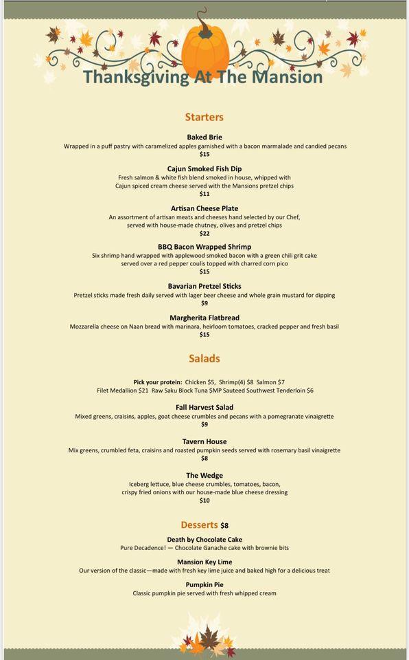 Menu at The Mansion restaurant, Melbourne, E New Haven Ave