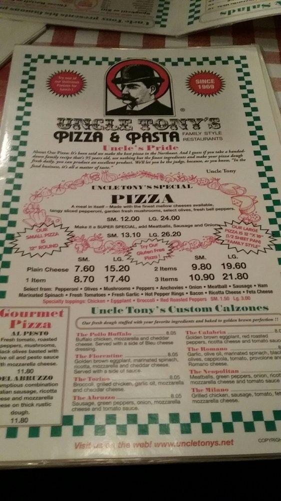 Menu at Uncle Tony's Pizza & Pasta pizzeria, Cranston, Oaklawn Ave