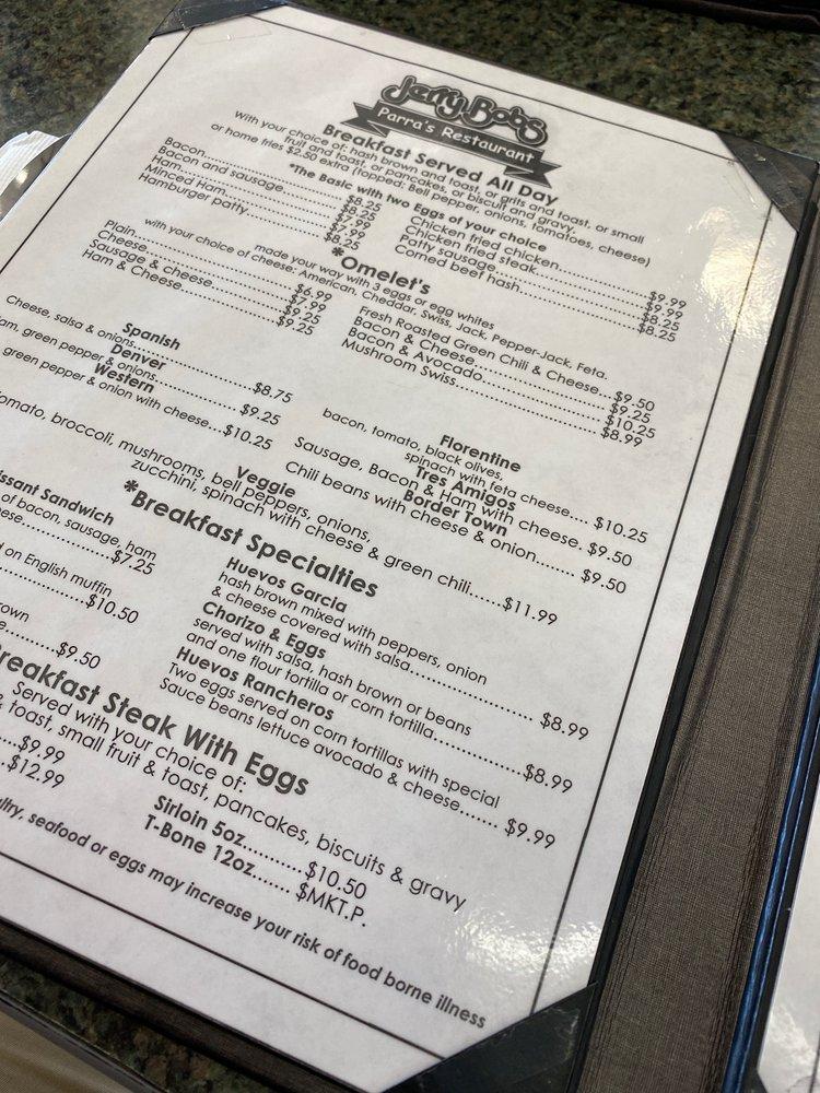 Menu at Jerry Bob's Restaurant, Tucson, E Valencia Rd