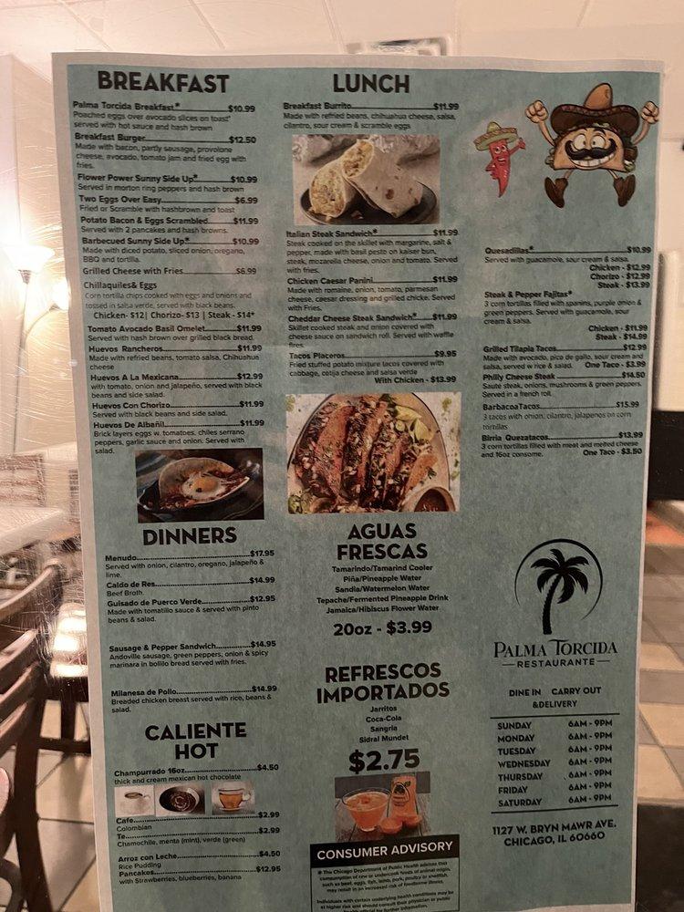 Menu at Palma Torcida Restaurant, Chicago
