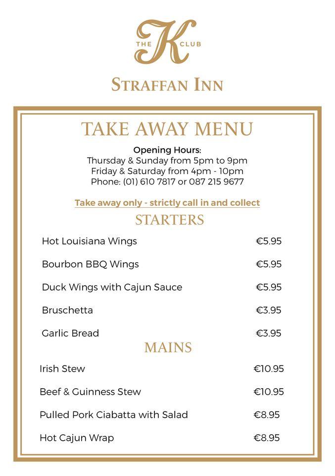 Menu at Straffan Inn pub & bar, Straffan