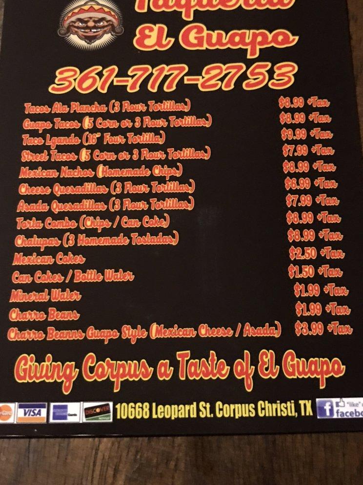 Carta del restaurante Taqueria El Guapo, Corpus Christi