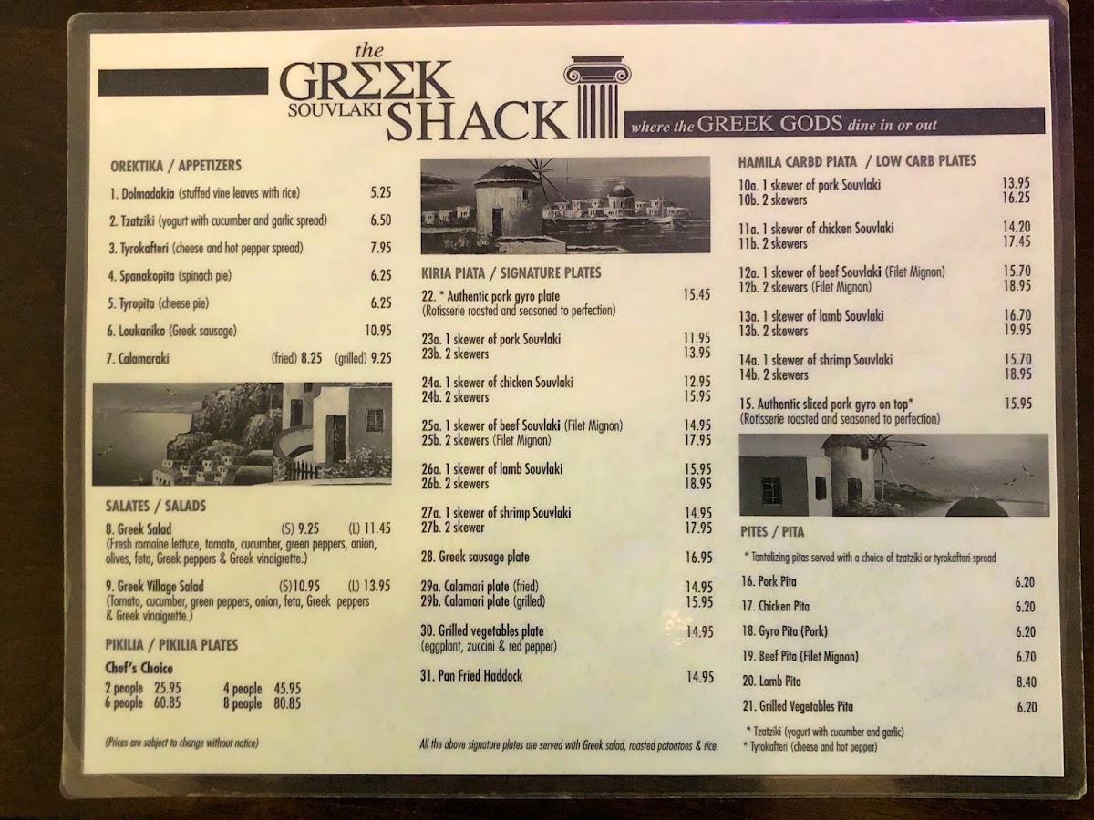 Menu at The Greek Souvlaki Shack restaurant, Ottawa