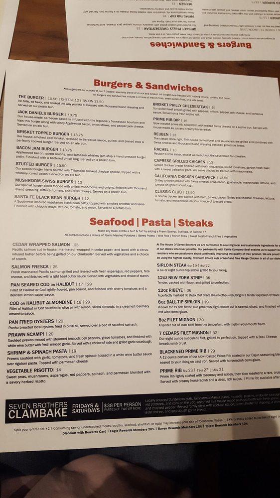 Menu at The House of Seven Brothers restaurant, Sequim