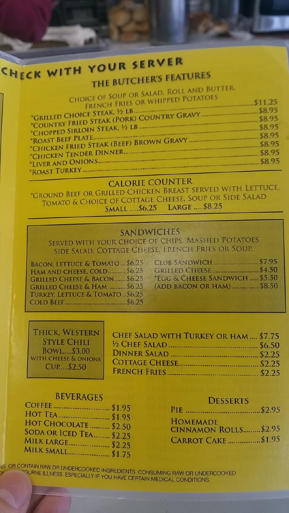 Menu at Butcher Block Cafe, Denver, Washington St