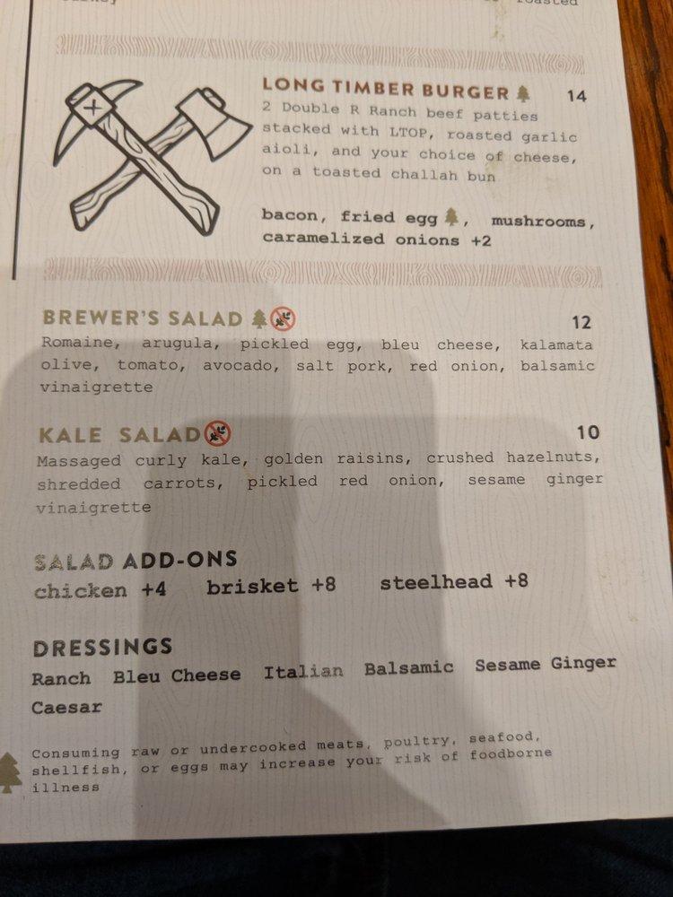 Menu at Long Timber Brewing pub & bar, Monroe