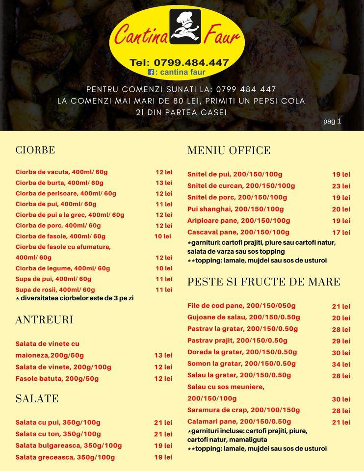 Menu at Cantina Faur, Bucharest, Bulevardul Basarabia 265