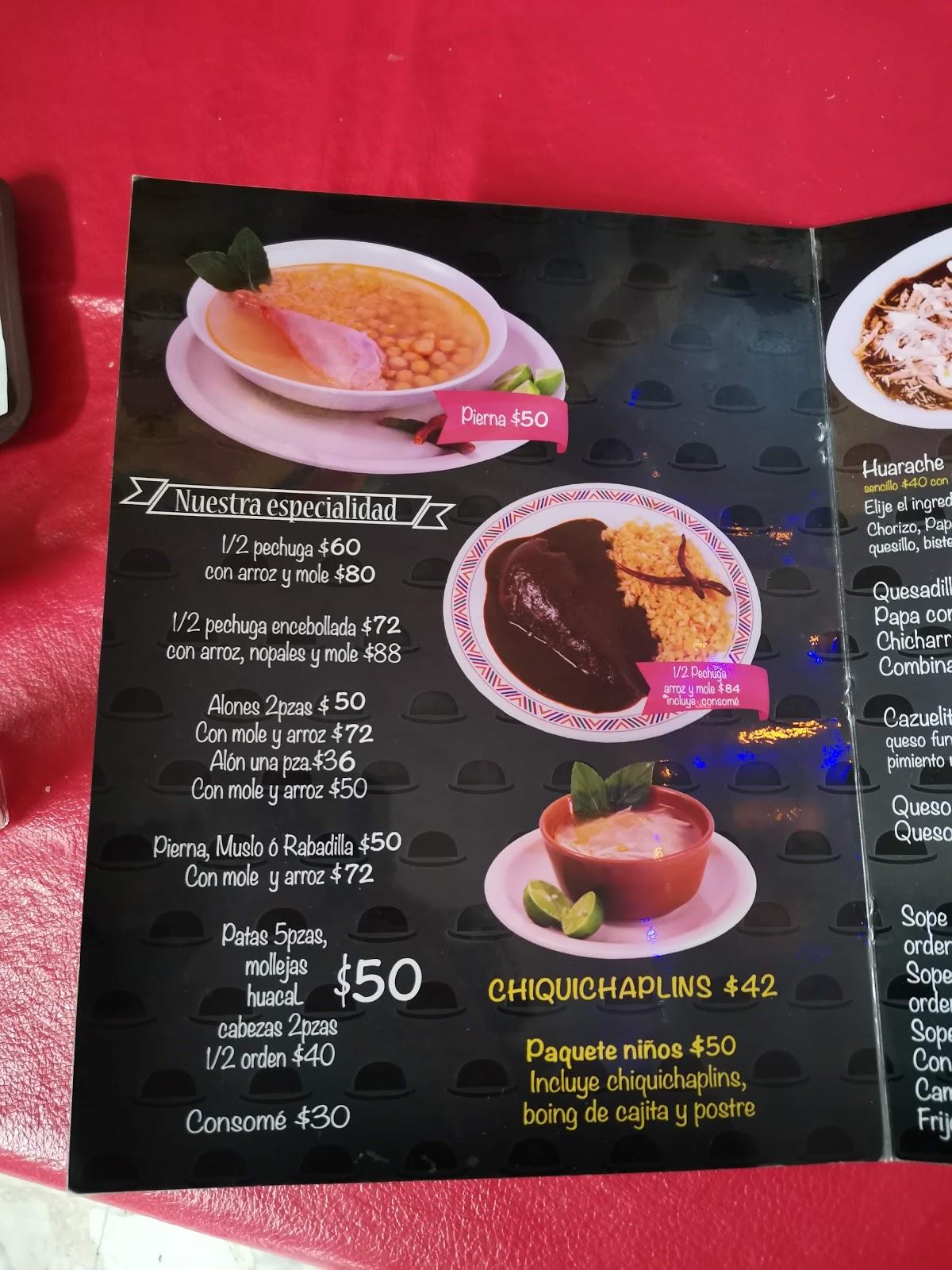 Menu at Chaplins chicken broth restaurant, Mexico City, Rey ...