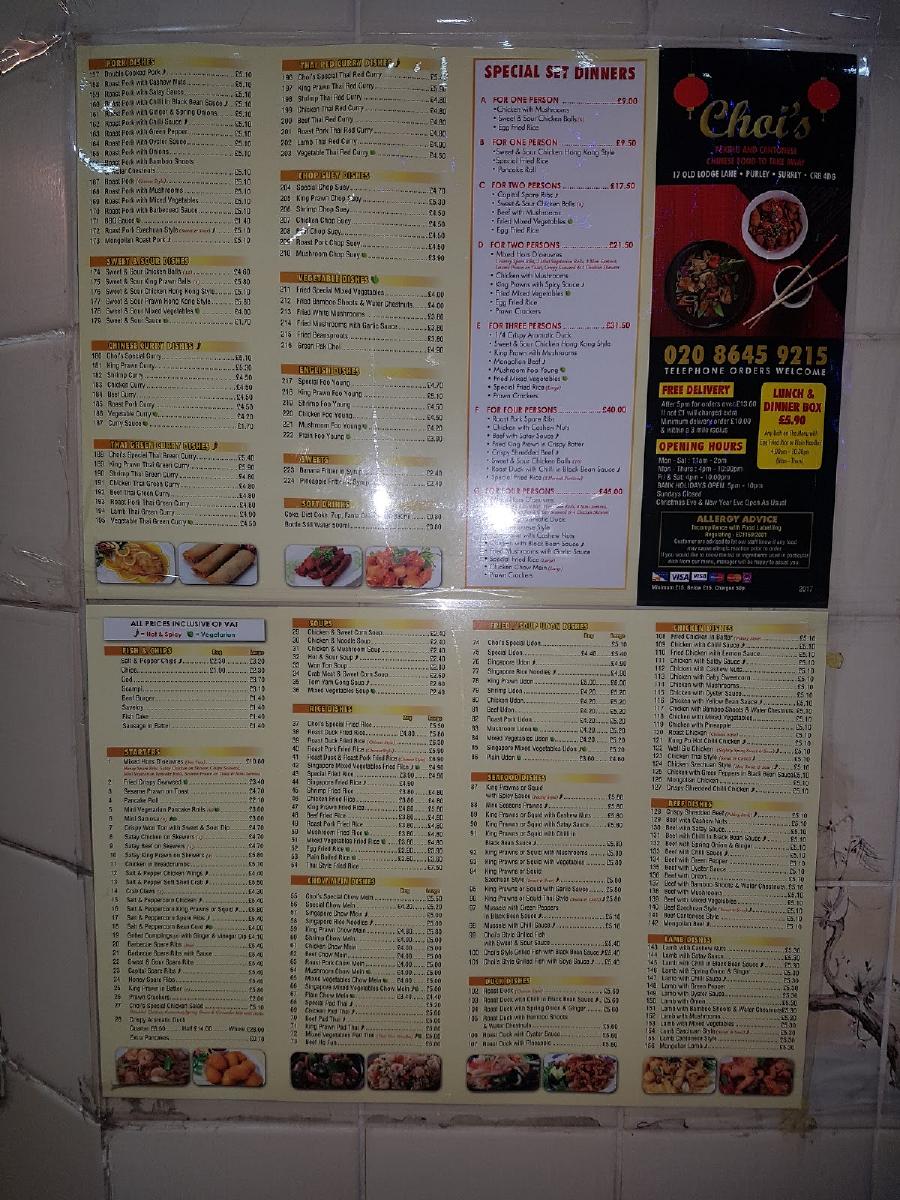 Menu at Choi's Peking Chinese Food fast food, Purley