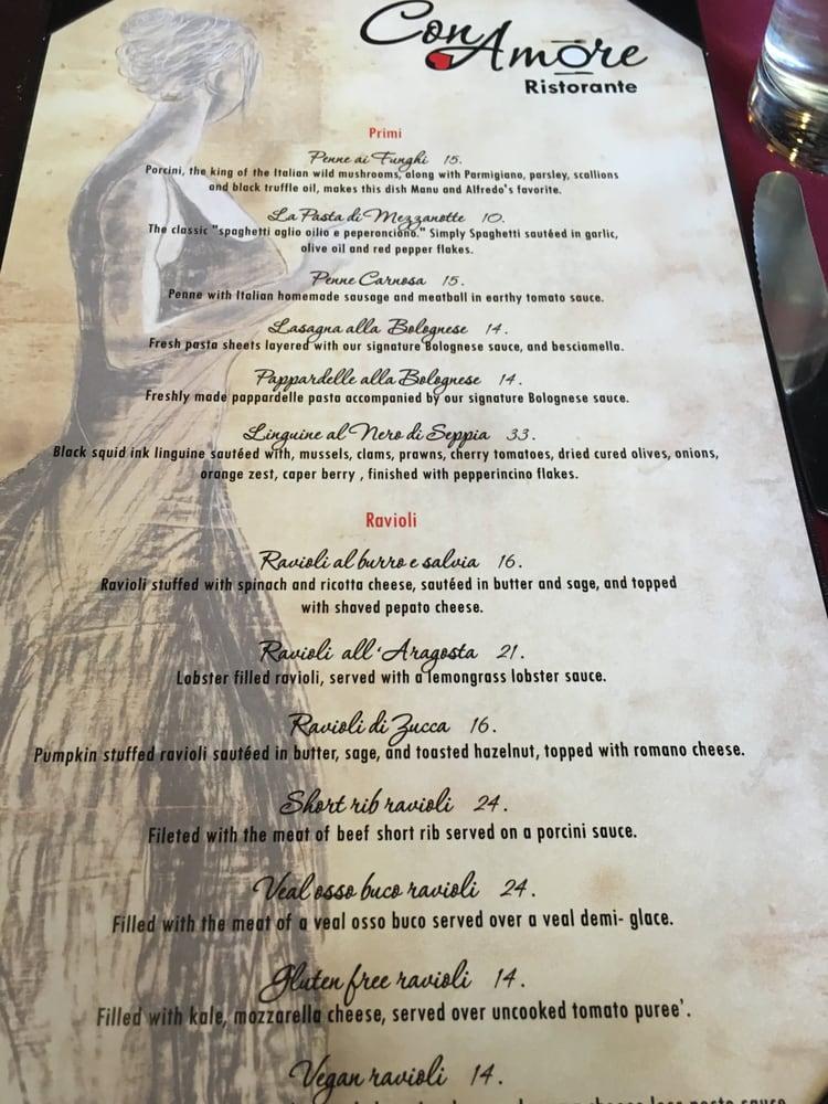 Menu at Con Amore Ristorante restaurant, Corona