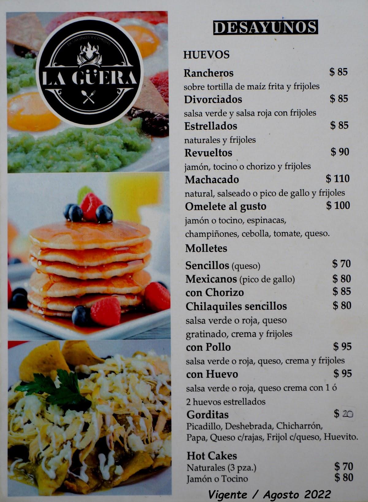 Menu at Desayunos y Comidas, La Güera. restaurant, Saltillo