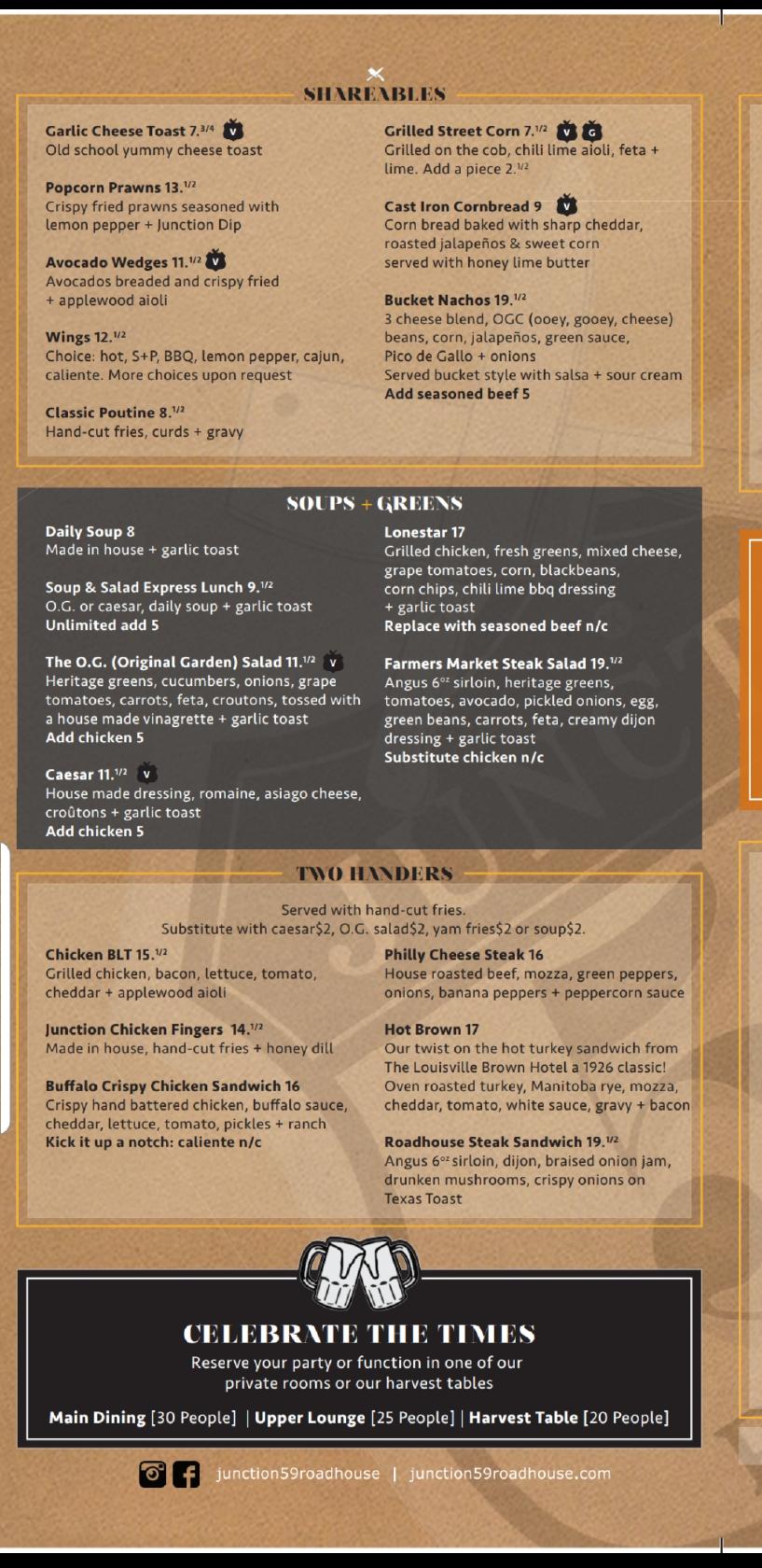 Menu at Junction 59 Roadhouse restaurant, Winnipeg