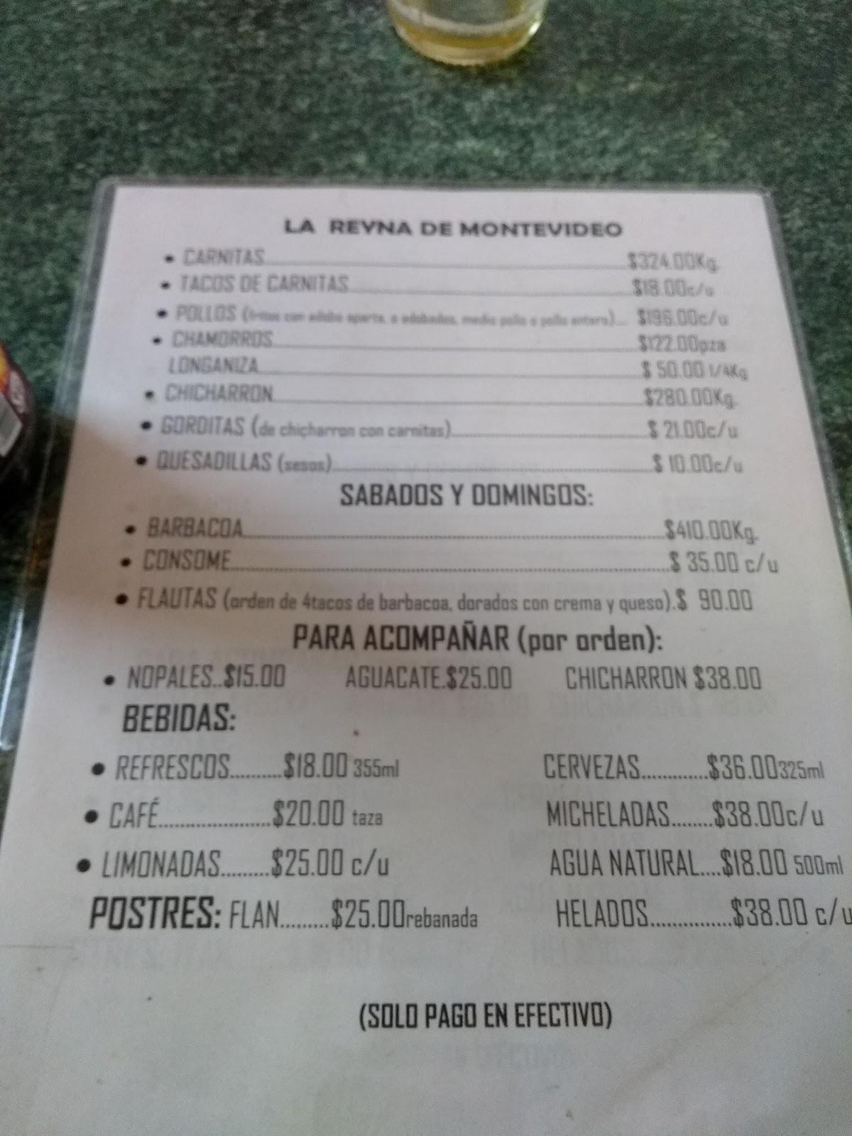 Carta del restaurante La Reyna del Montevideo, Ciudad del México, Av ...