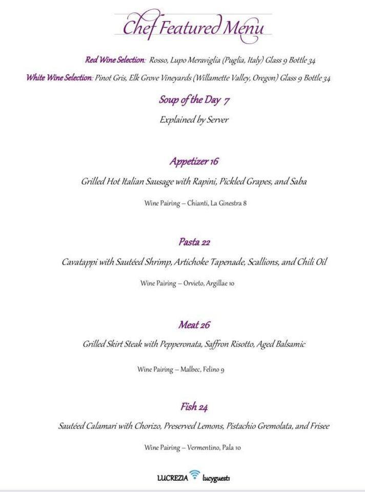 Menu at Lucrezia Café restaurant, Chesterton