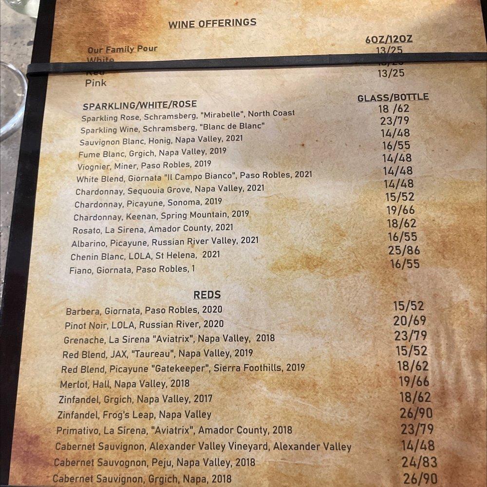 Menu at Mangia Mi Calistoga pub & bar, Calistoga