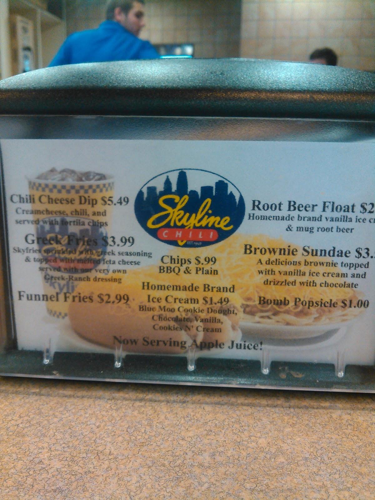Carta de comida rápida Skyline Chili, Crescent Springs, 550 Buttermilk Pike