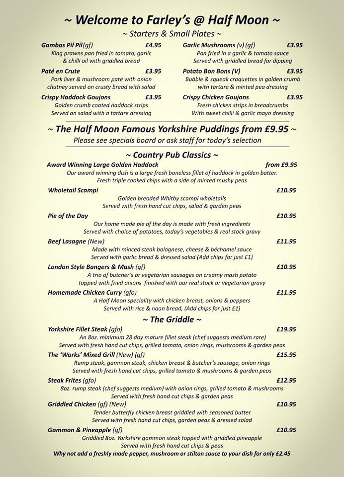 Menu at The Half Moon pub & bar, Cottingham