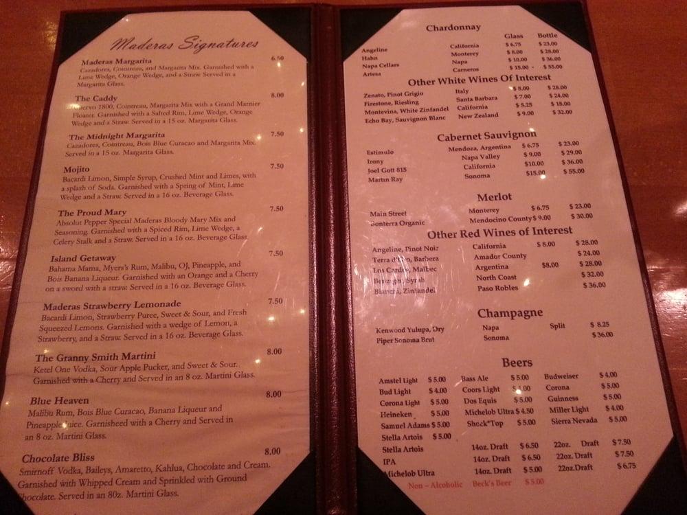 Menu at Maderas Steak & Ribs pub & bar, Los Alamitos