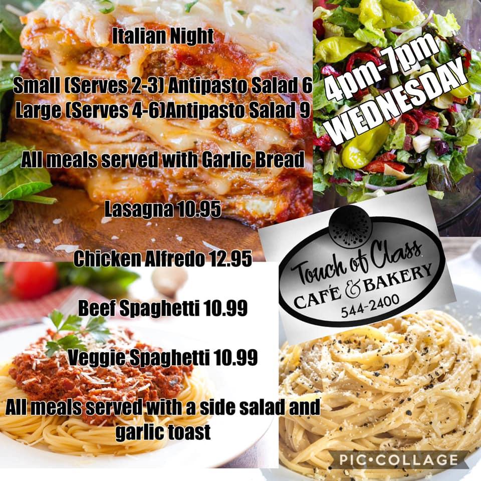 Menu at Touch Of Class Cafe And Bakery, Central Lake