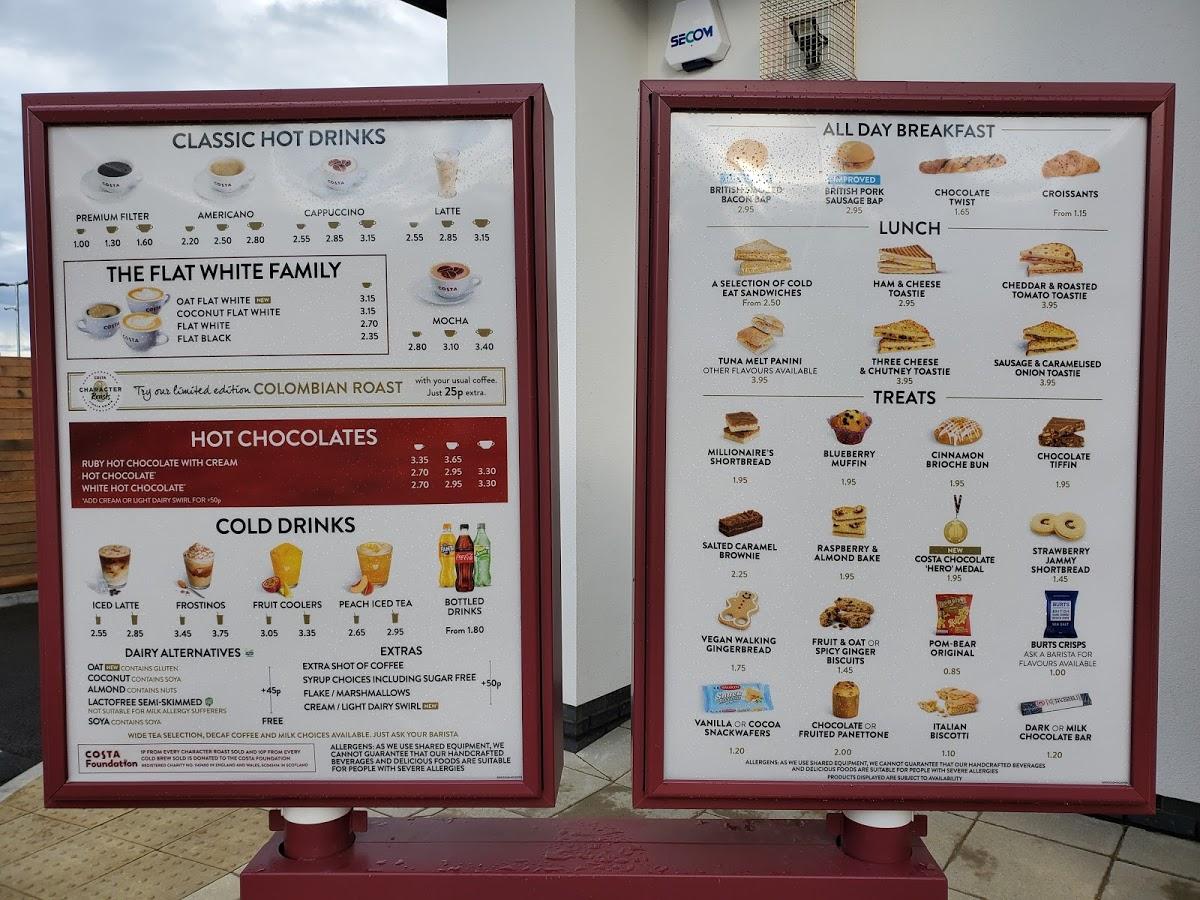 Carta de Costa Coffee, Buckingham, Drive Thru