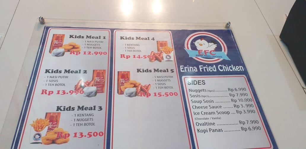 Menu at Erina Fried Chicken Padalarang restaurant, Padalarang