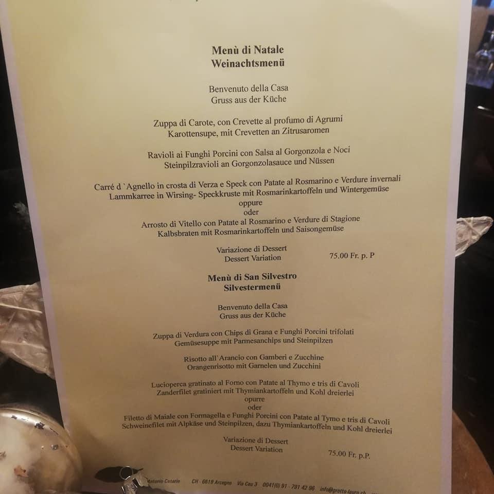 Menu da Grotto Lauro, Losone