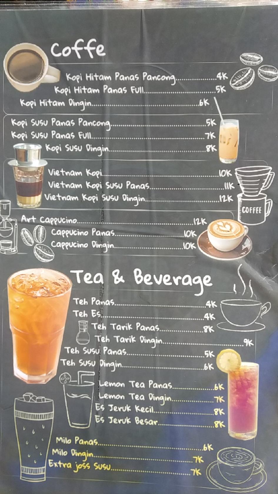 Menu at Military Cafe, Raya River