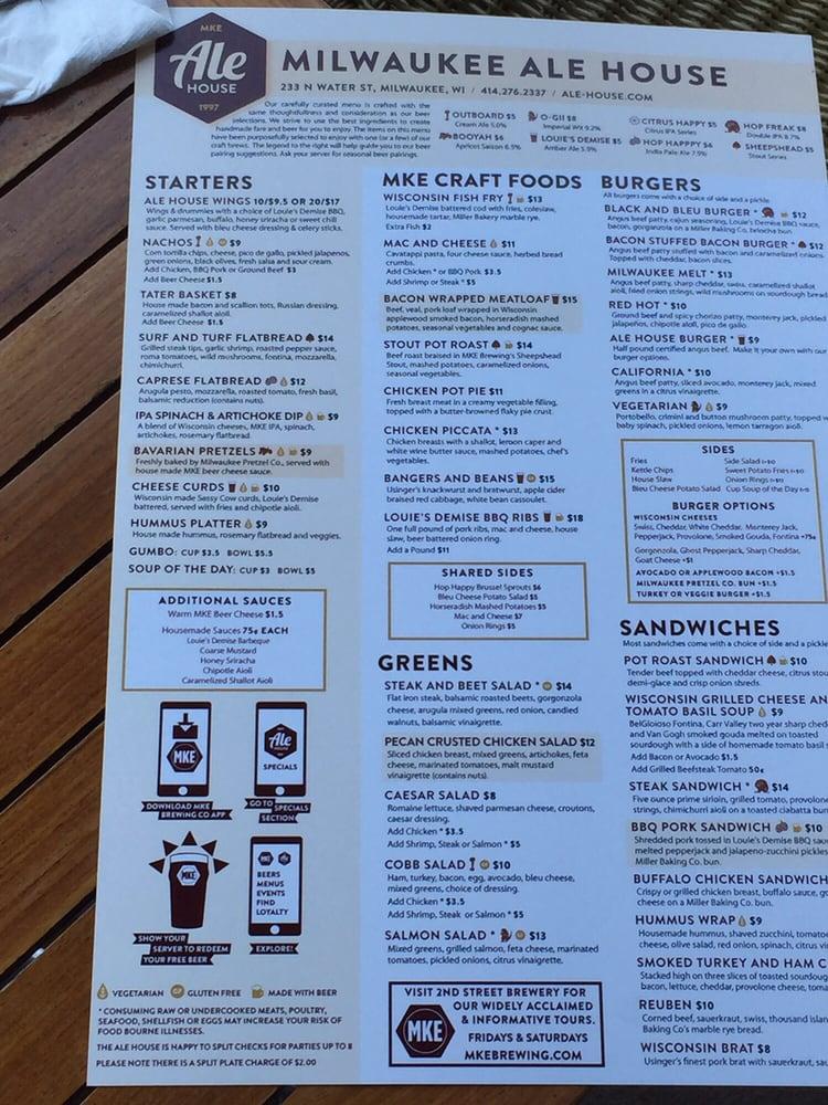 Menu at Milwaukee Ale House pub & bar, Milwaukee
