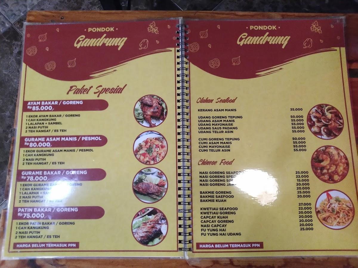 Menu at Pondok Gandrung restaurant, Surabaya, Jl. Ketintang Madya No.61