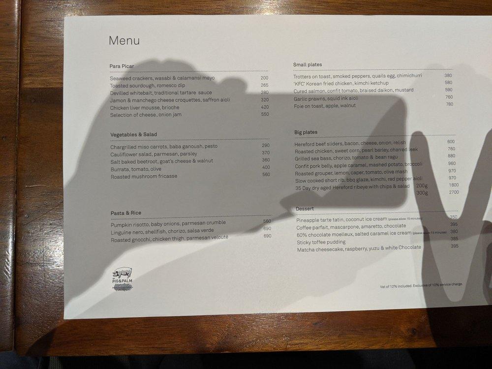 Menu at The Pig and Palm pub & bar, Cebu City