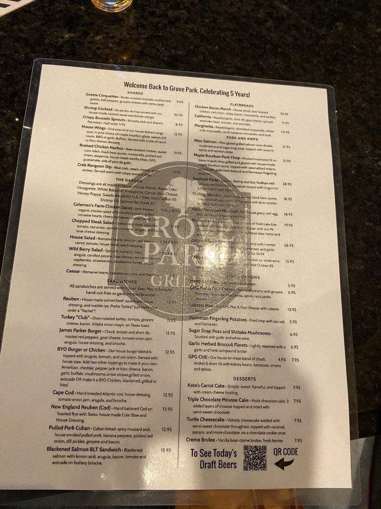Menu at Grove Park Grille restaurant, Cincinnati