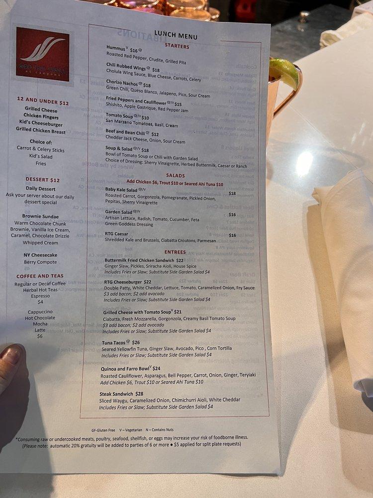 Carta del restaurante Red Tail Grill, Park City