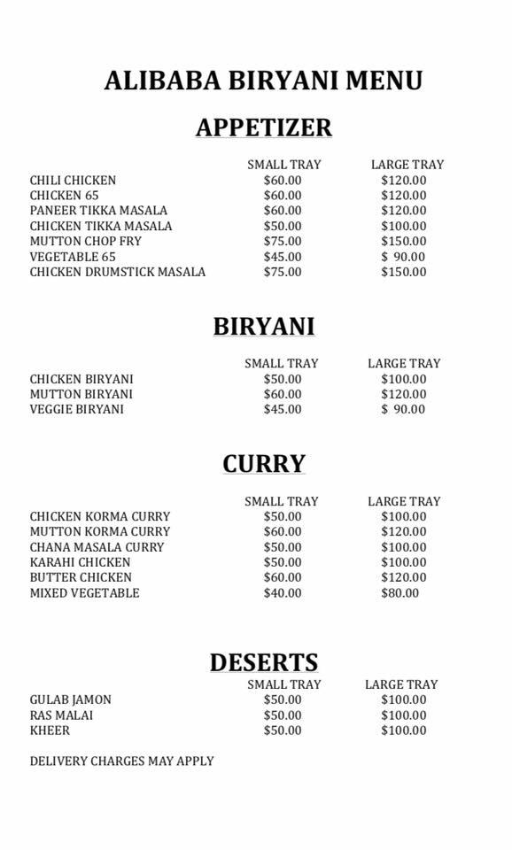 Menu at Alibaba Biryani, Alpharetta
